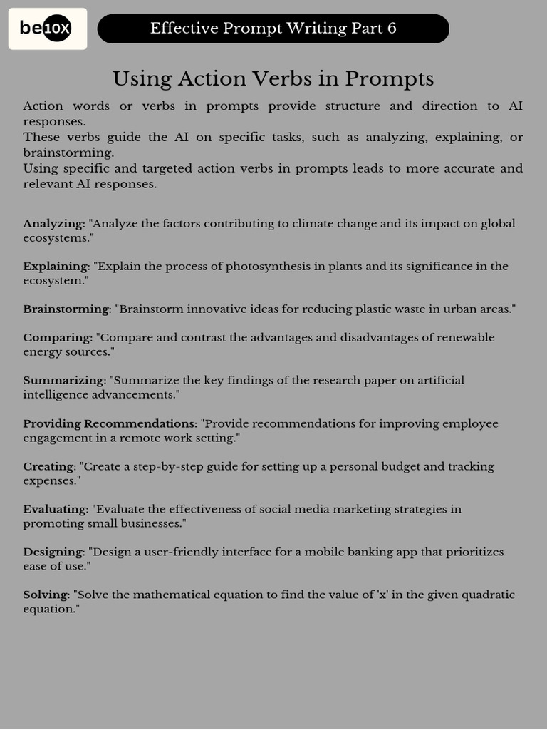 Action Verbs and Tone in Prompt Writing | PDF | Brainstorming ...