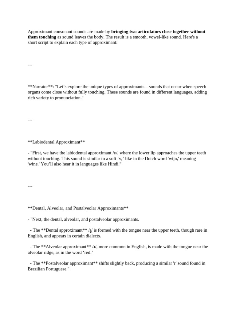 Approximant Consonant Sounds Are Made by Bringing Two Articulators ...