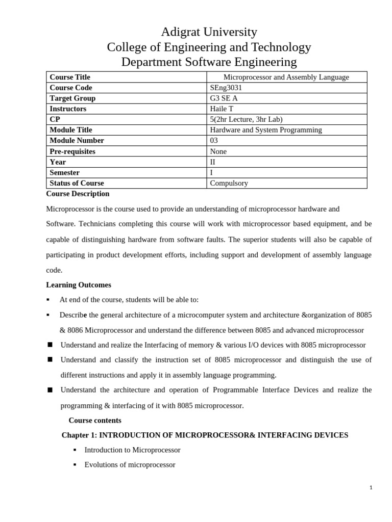 Microprocessor and Assembly Language Course | PDF | Central Processing ...