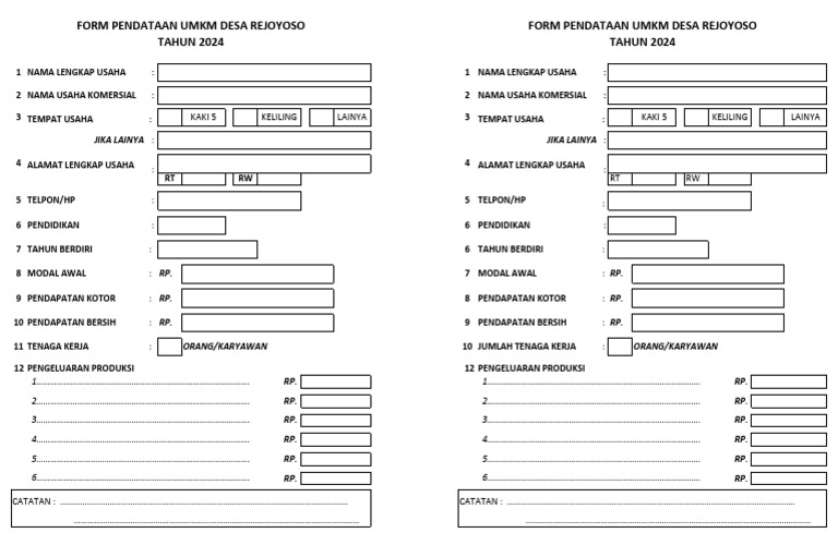 Form Umkm Rejoyoso 2024 | PDF