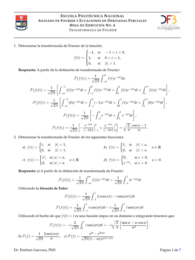 Transformadas de Fourier: Ejercicios y Soluciones | PDF | Integral | Funcion exponencial
