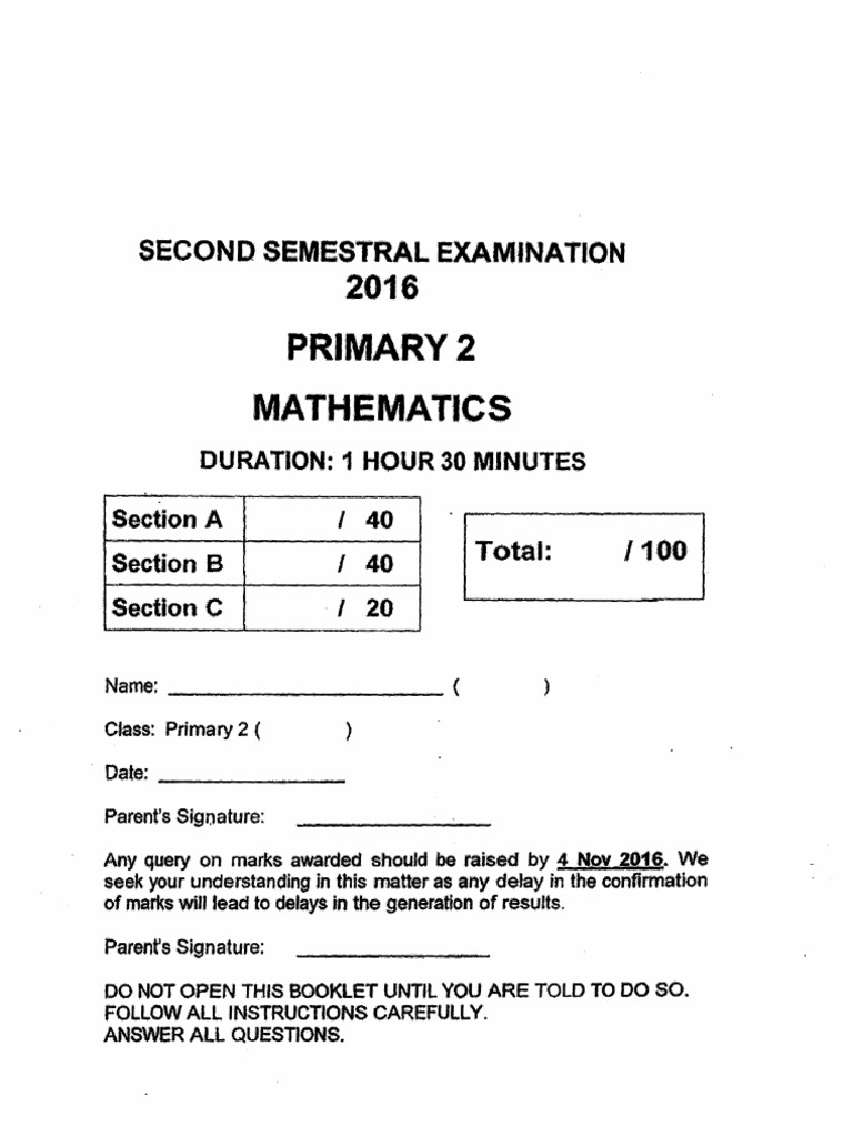 Maths SA2 2016 Nanyang | PDF