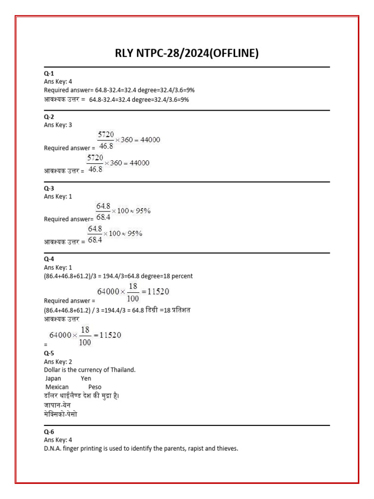 ST-28 RLY NTPC 2024 (OFFLINE) (Solutions) | PDF