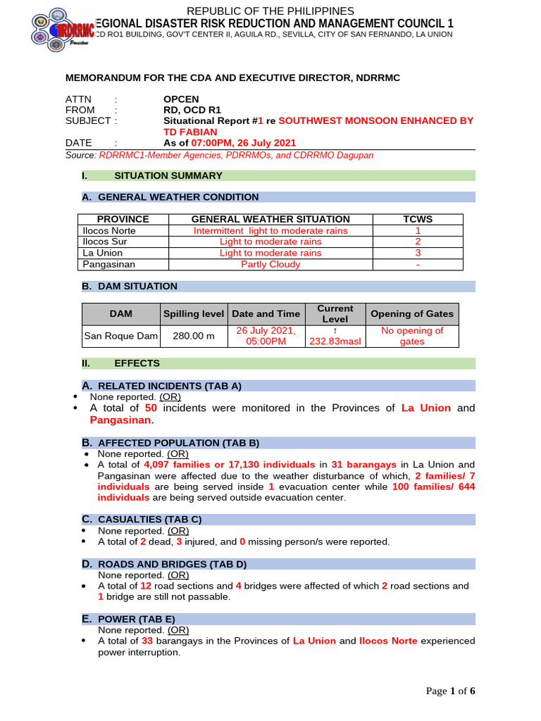 Situational Report: Monsoon Impact Update | PDF | Tropical Cyclones ...