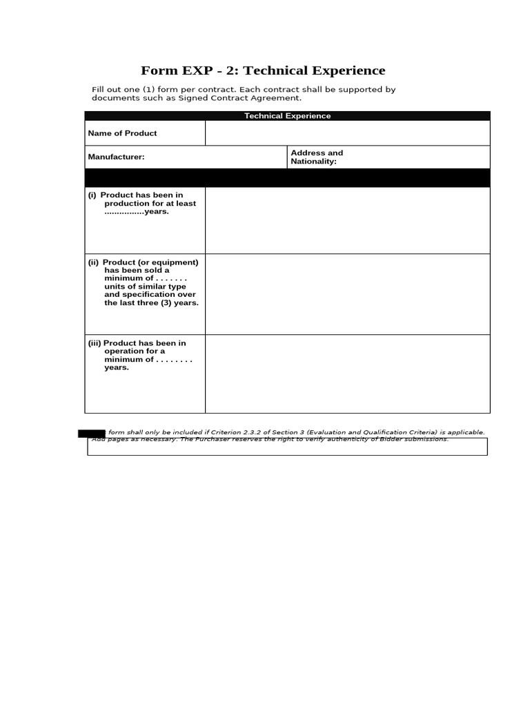 Technical Experience Form EXP-2 | PDF | Business | Computers