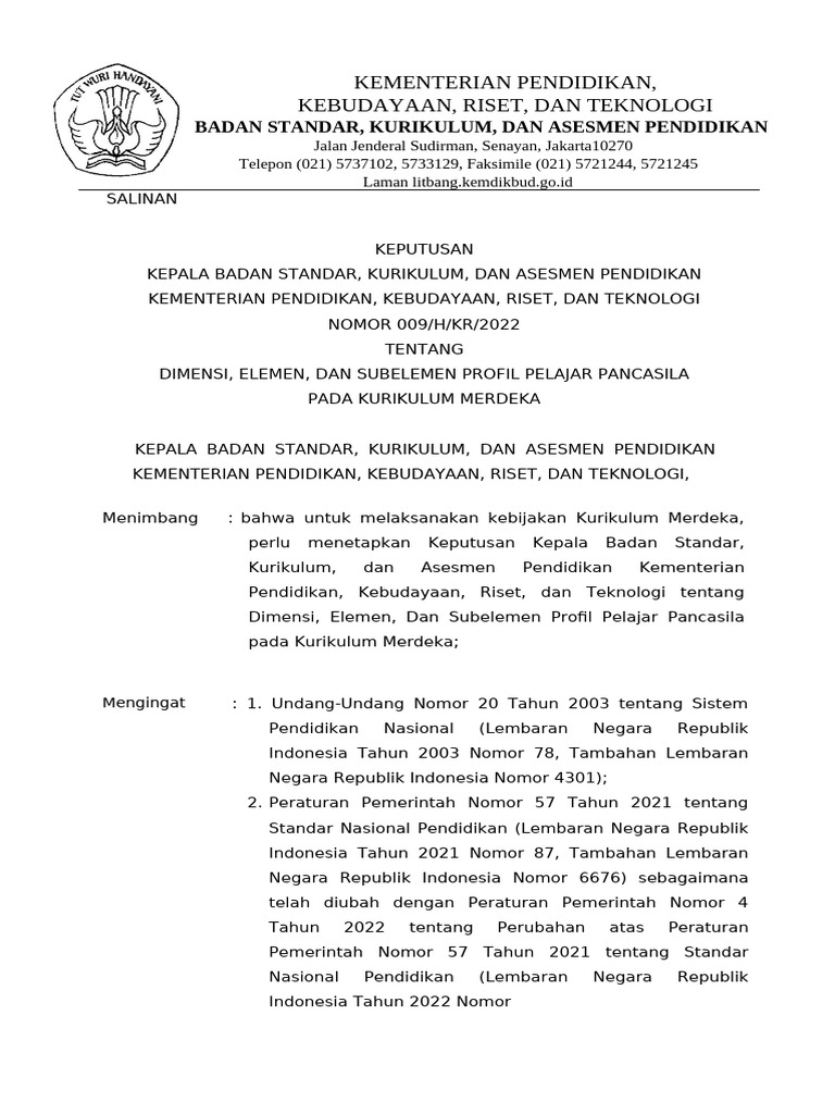 SK Kurikulum Merdeka Belajar | PDF