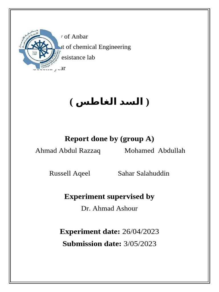 Report Done By) Group A (: University of Anbar Department of Chemical ...