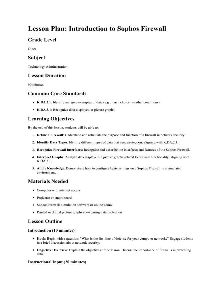 Lesson Plan - Introduction To Sophos Firewall | PDF | Firewall (Computing) | Data