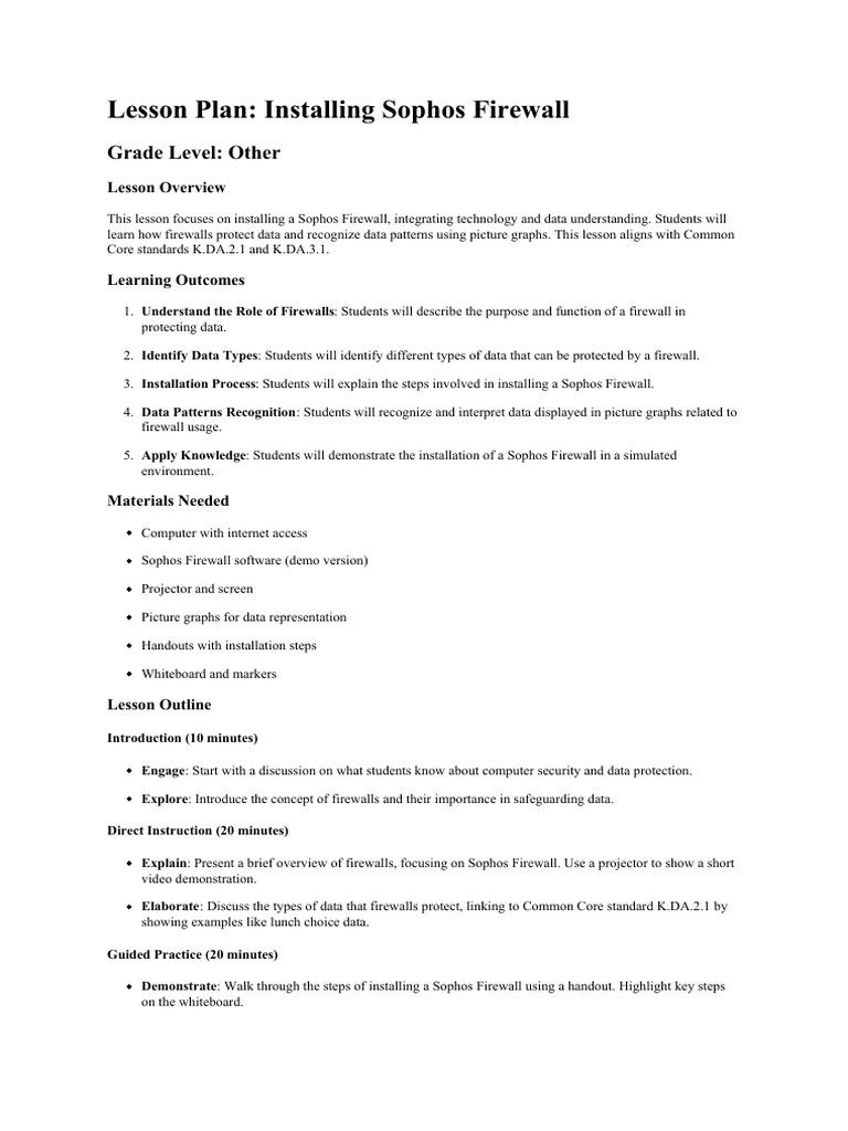 Lesson Plan - Installing Sophos Firewall | PDF | Data | Computing