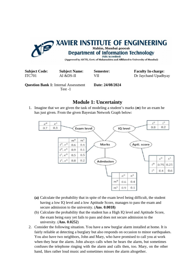 4855AI-DS QB Iat1 Revised | PDF | Cognitive Science | Cognition