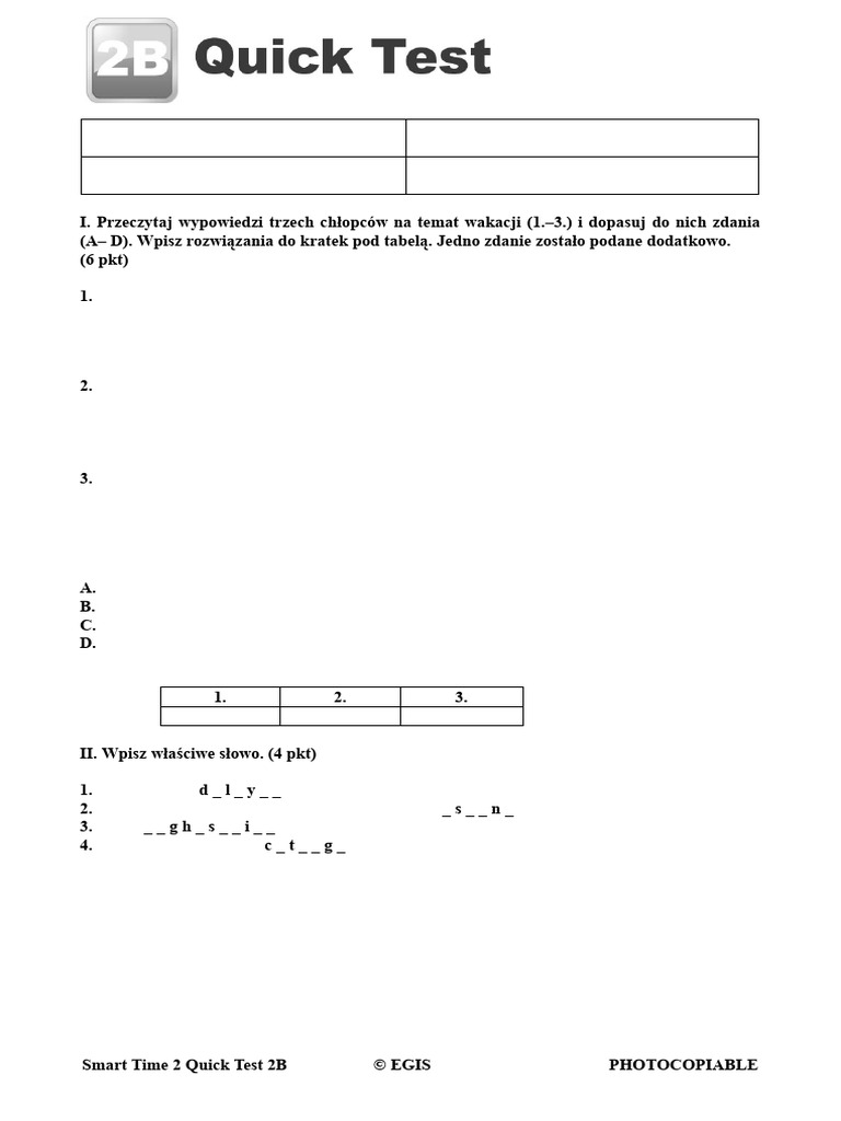2B SMART TIME 2 Quick Test | PDF