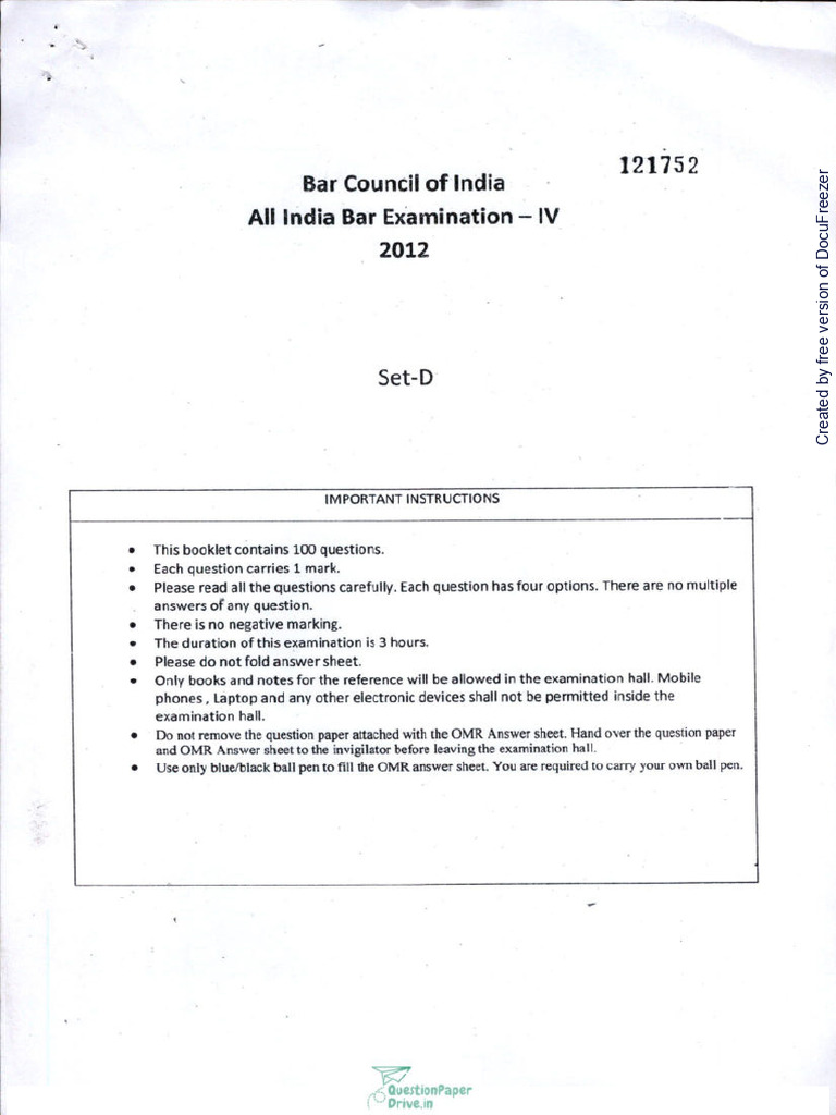 AIBE 2012 Question Paper Questionpaperdrive | PDF | Language Arts ...