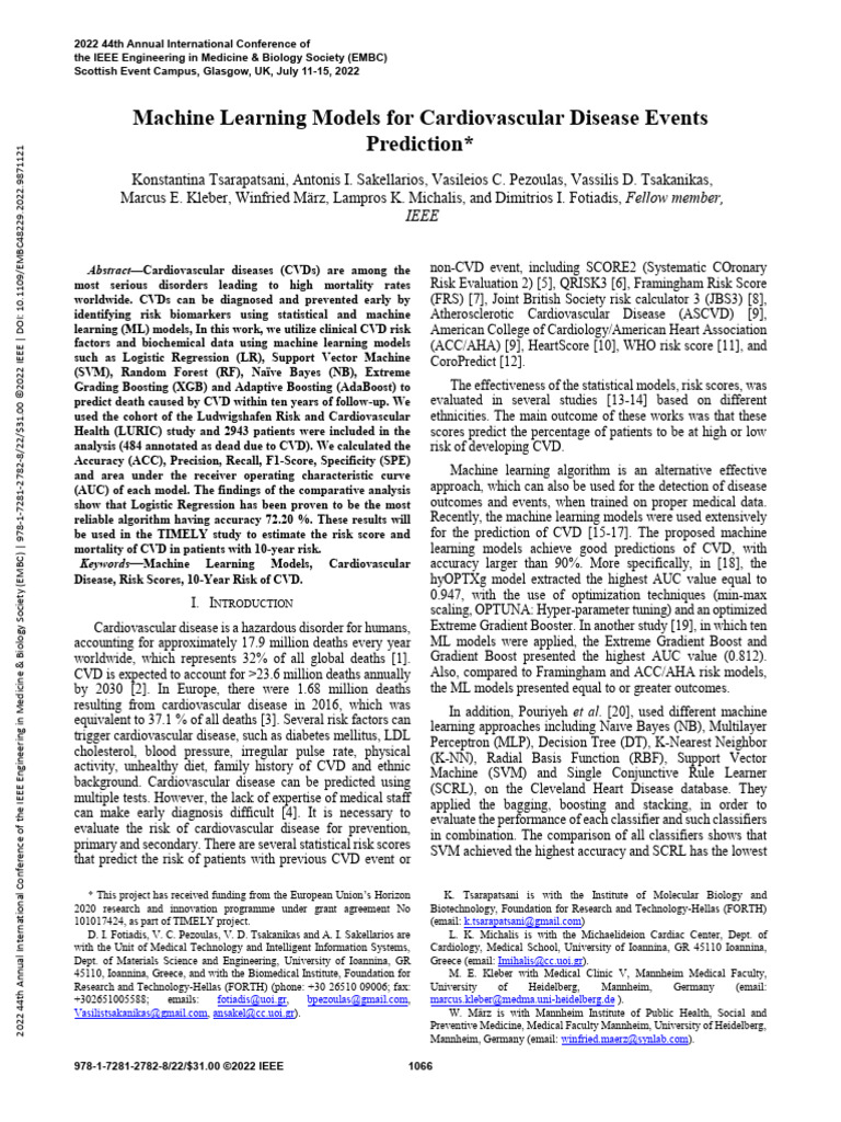 Machine Learning Models For Cardiovascular Disease Events Prediction | PDF | Receiver Operating ...