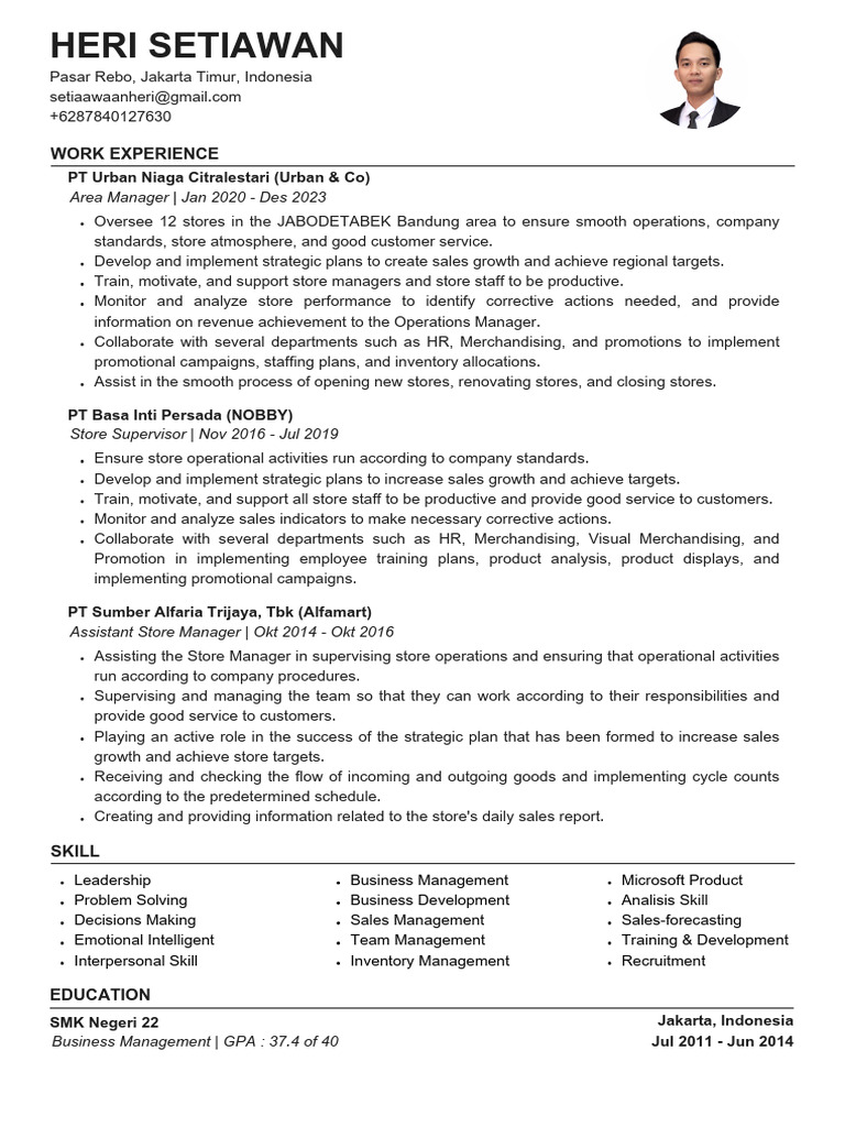 CV Heri Setiawan en | PDF | Business | Business Economics