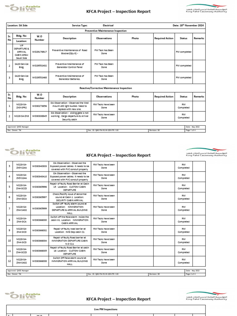 Electrical Inspection Report SA Side 18th November 2024 | PDF ...