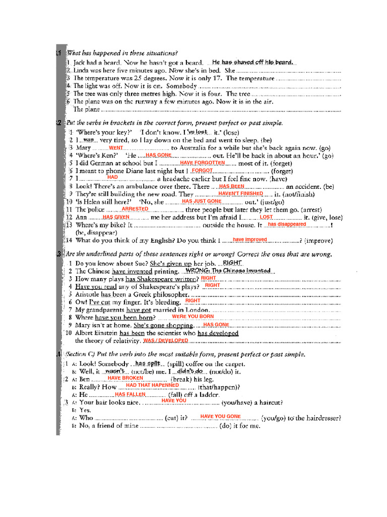 Present Perfect Extra Exercises | PDF