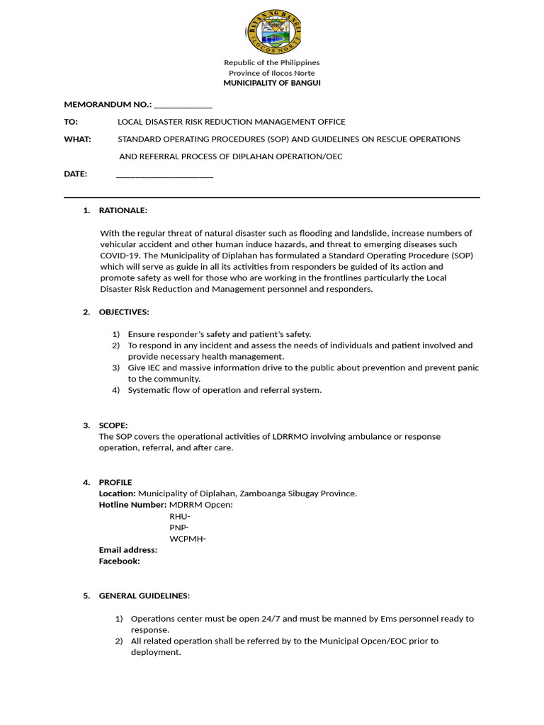 SOP GUIDELINES OPCEN | PDF | Personal Protective Equipment | Civil Defense