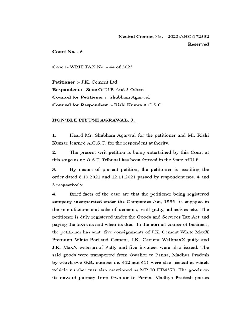 JK Cement Tax Eway Bill | PDF | Public Law | Government