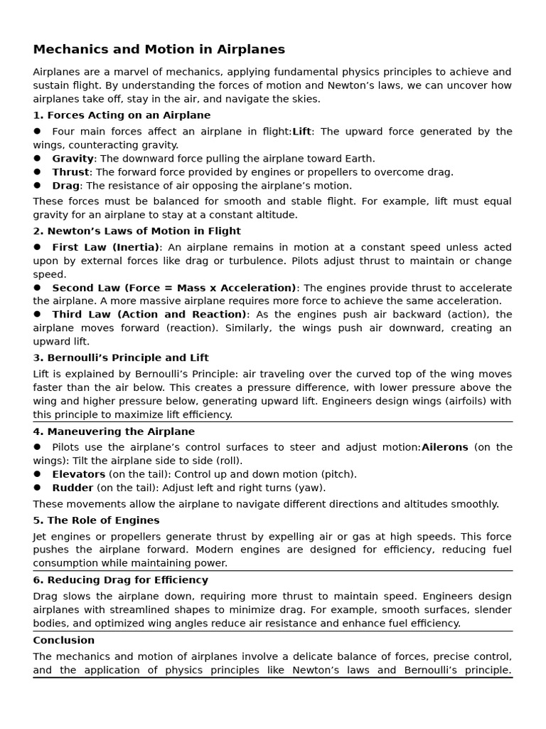 Mechanics and Motion in Airplanes | PDF | Lift (Force) | Flight Control ...