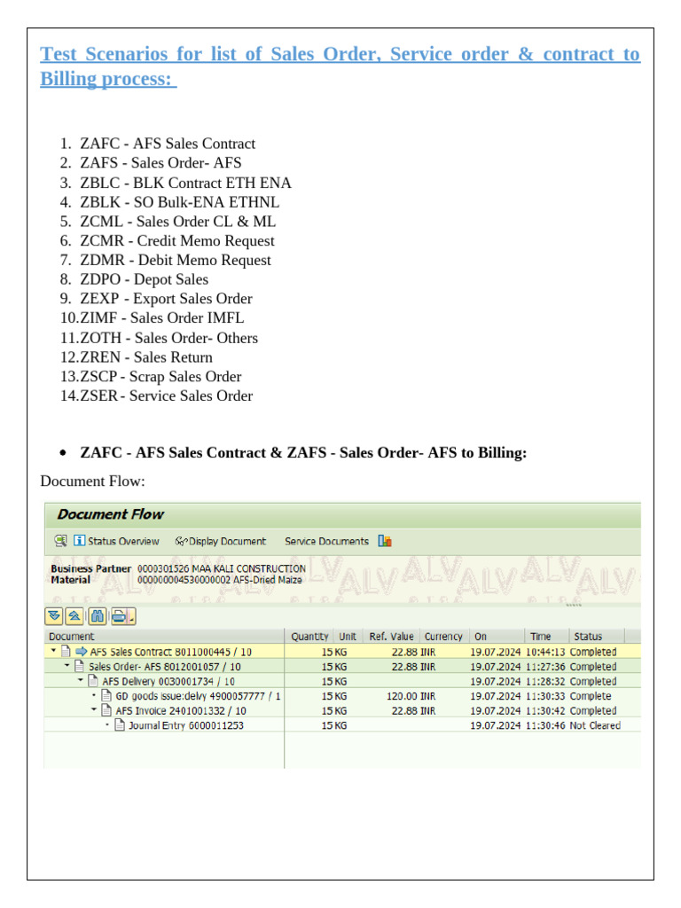 Sales Order and Billing Test Scenarios | PDF