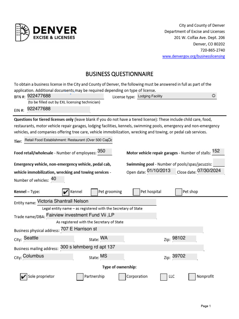 Denver Business License Questionnaire | PDF | Justice | Crime & Violence