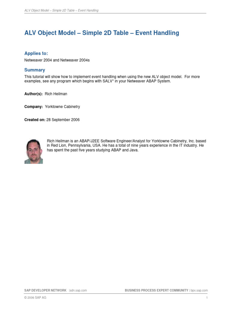 Summary - ALV Object Model - Simple 2D Table - Event Handling | PDF ...