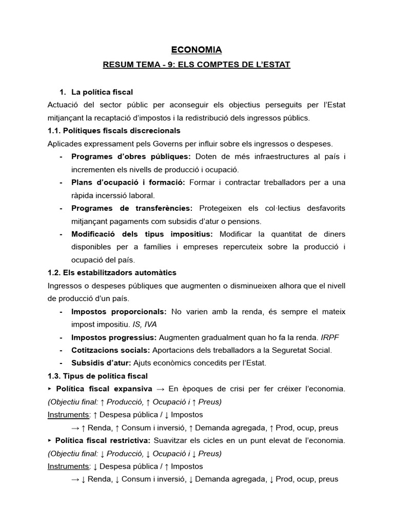 ECONOMIA Resum T-9 | PDF