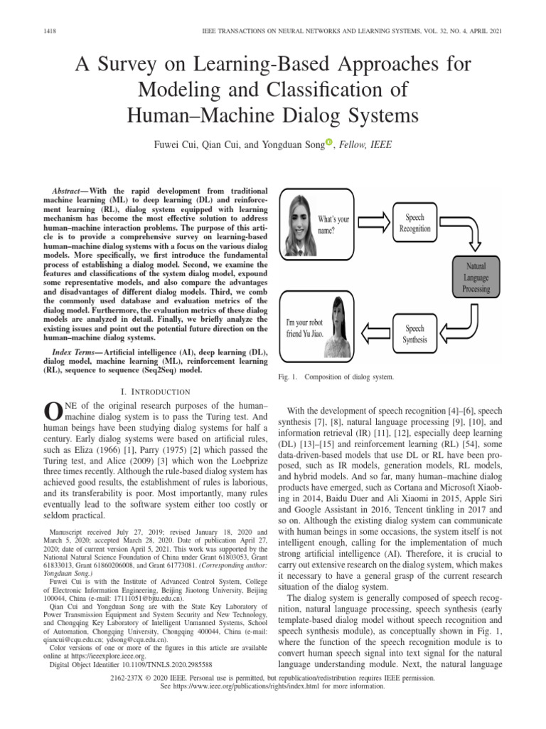 Survey on Learning-Based Dialog Systems | PDF | Artificial Neural ...