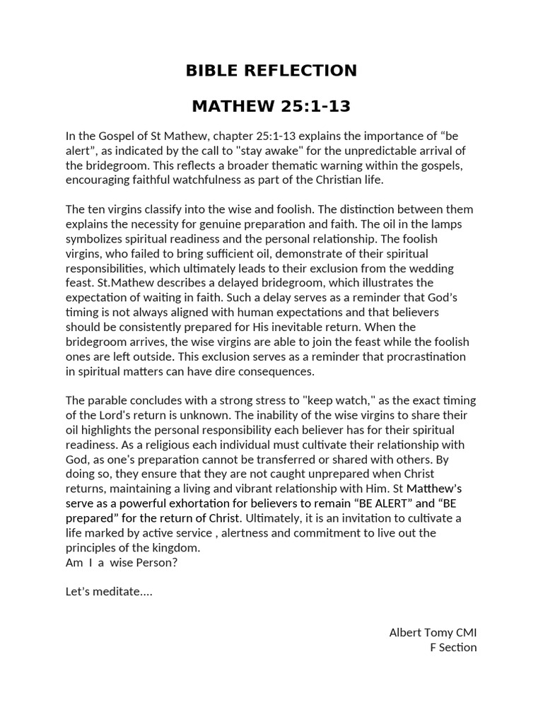 The Parable Stresses The Importance of Vigilance | PDF