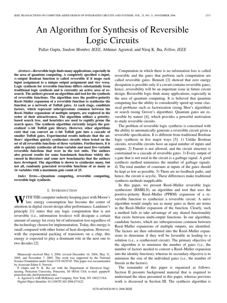 An Algorithm For Synthesis Of Reversible Logic Circuits Pdf Logic 6032