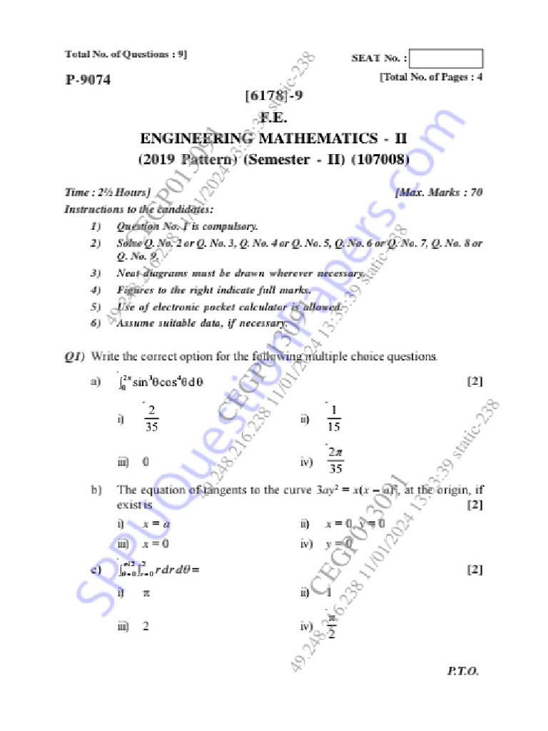 M2 End Sem Question Papers | PDF