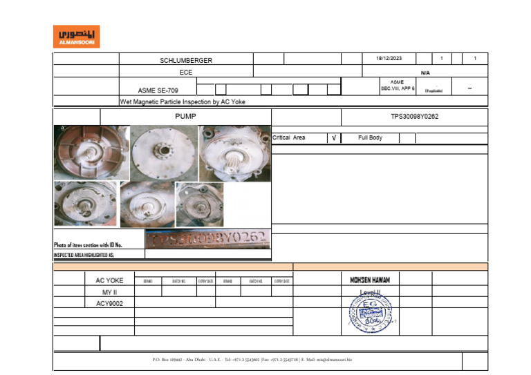 TPS30098Y0262 MPI Inspection Dec 2023 | PDF | Metrology | Materials