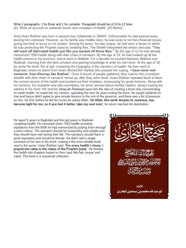 Write 2 Paragraphs | PDF | Hadith | Theocracy