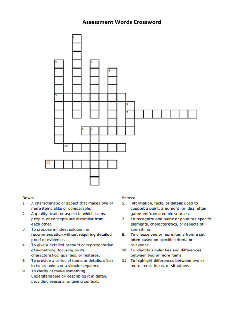 Assessment Words Crossword | PDF