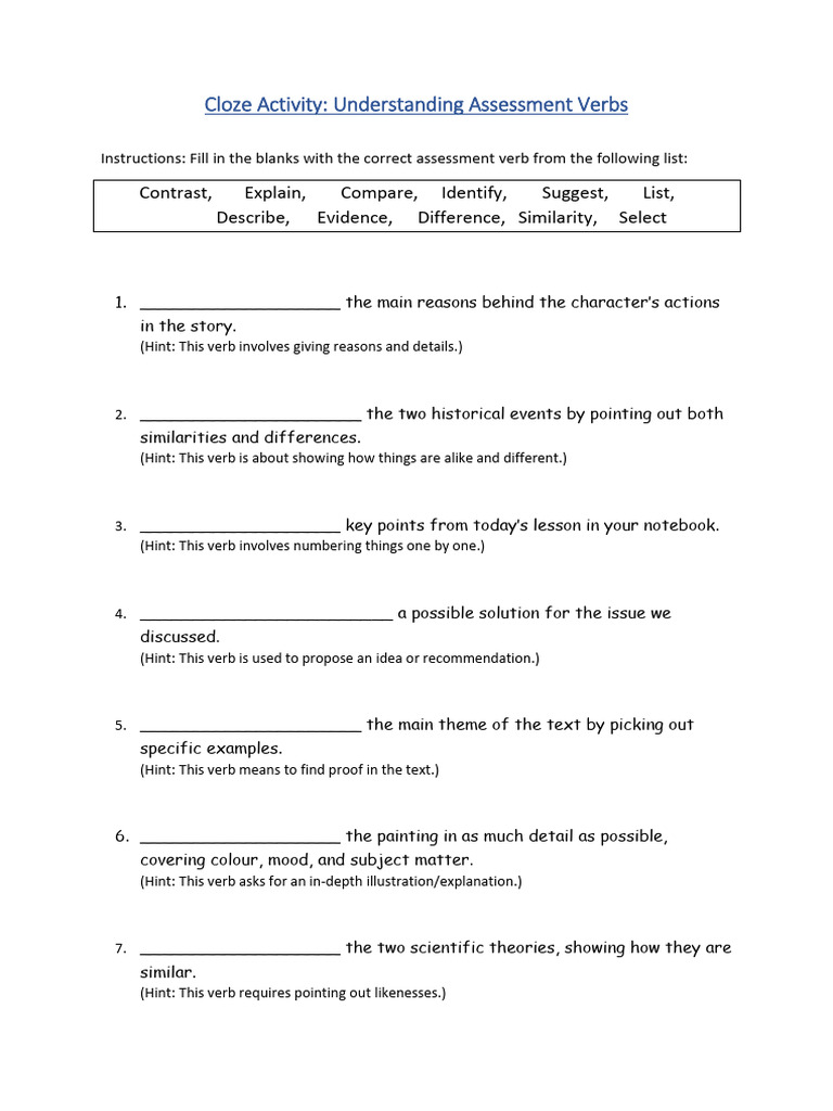 Cloze Activity | PDF | Verb | Reason