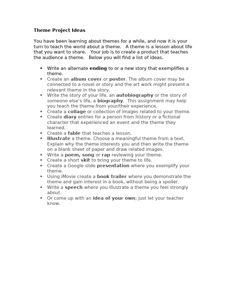 Theme Project Ideas | PDF