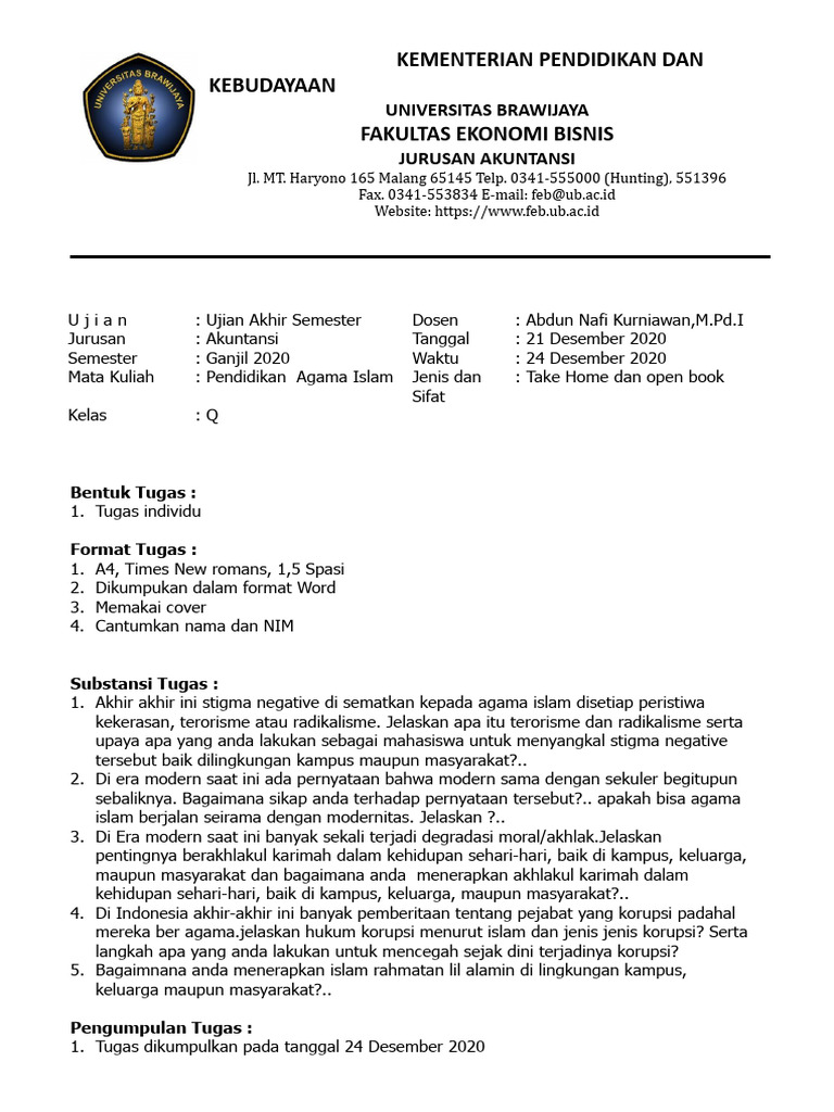 Akuntansi Template - Soal - Uas - Ganjil - 2020-2021-Tugas | PDF