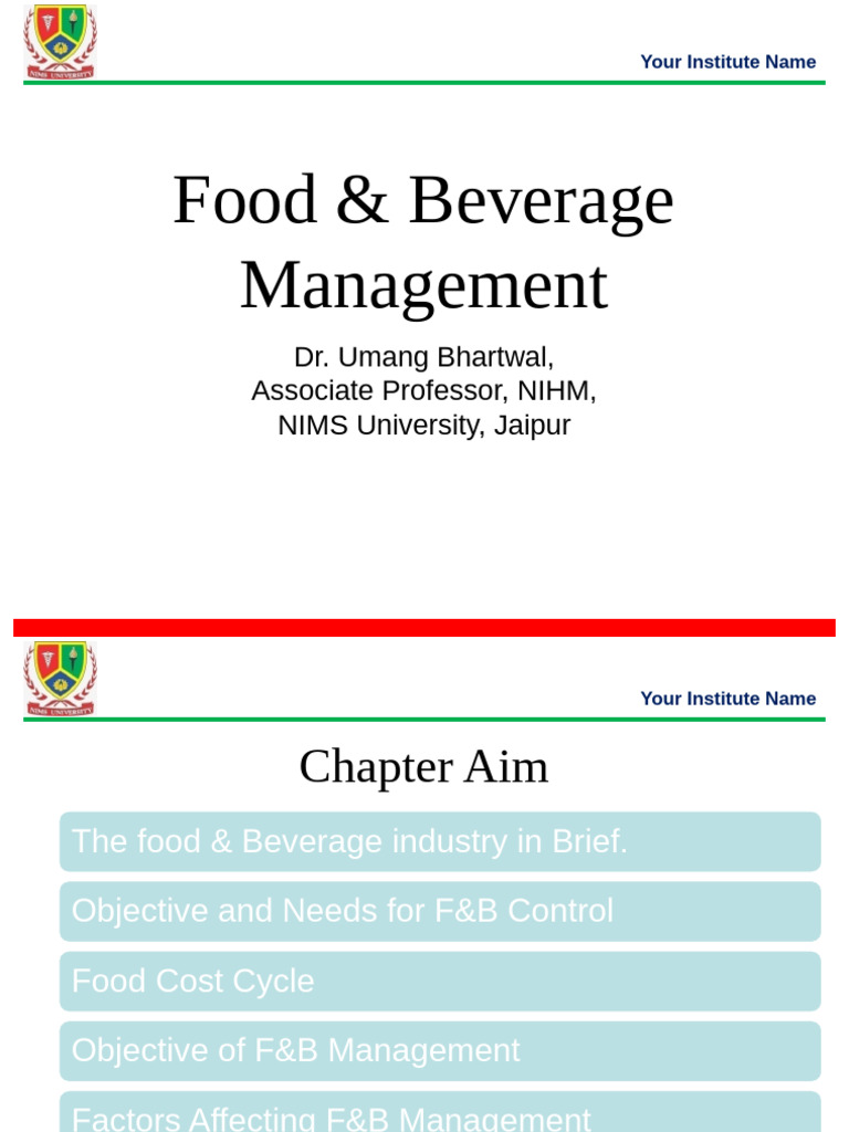 Introduction To Food & Beverage Management | PDF | Foodservice ...