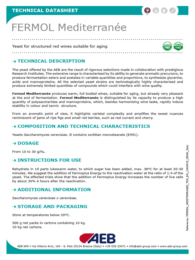 FERMOL MEDITERRANEE TDS EN 1060919 OENO Italy | PDF