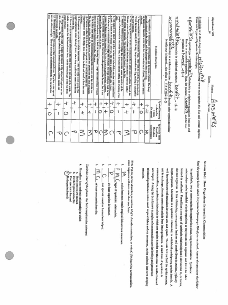 SNC1W Symbiosis Answers | PDF