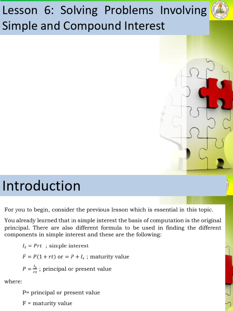 Quarter 2 Lesson 6 Solving Problems Involving Simple and Compound Interest | PDF | Language Arts ...