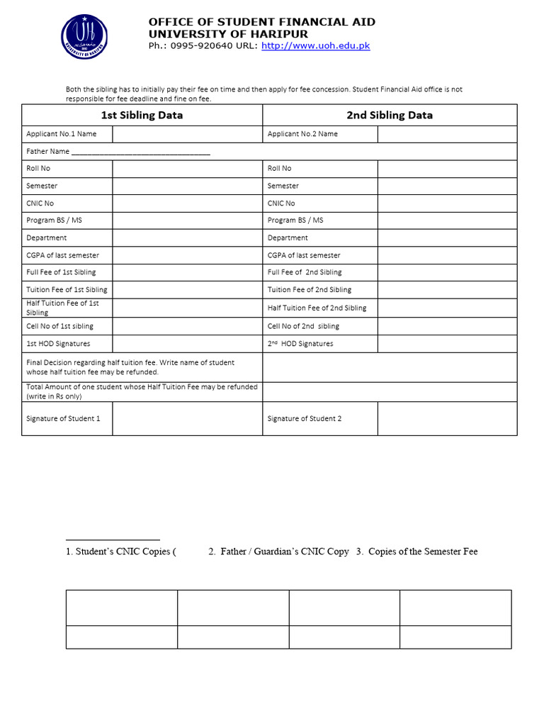 Sibling Fee Concession Form | PDF | Student Financial Aid In The United ...