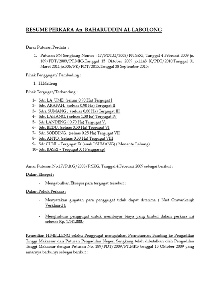 Resume Perkara Baharuddin La Bolong | PDF | Hukum