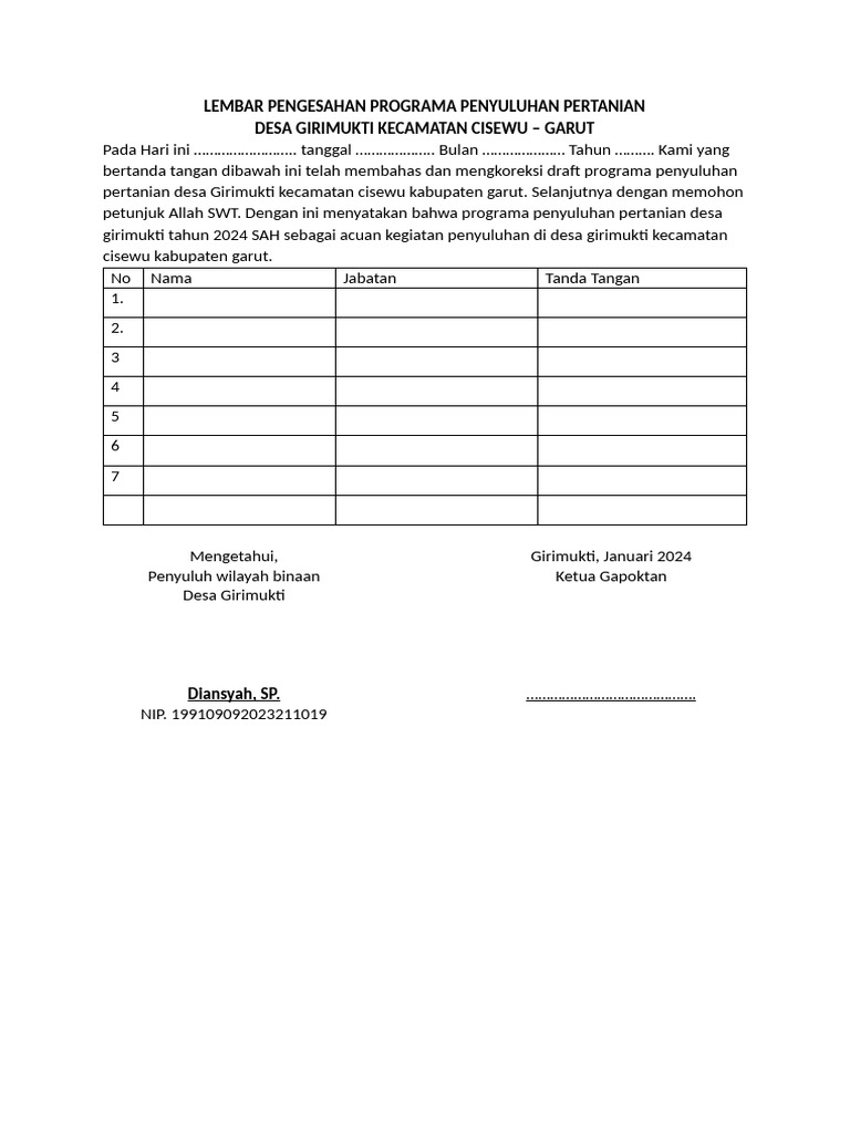 Lembar Pengesahan Programa Penyuluhan Pertanian | PDF