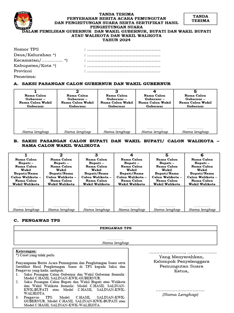 Tanda Terima Kpps - Simulasi | PDF