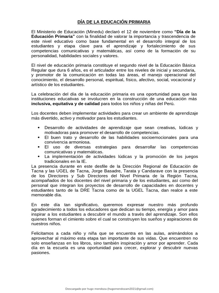 Día de la Educación Primaria: Celebración y Valoración | PDF ...