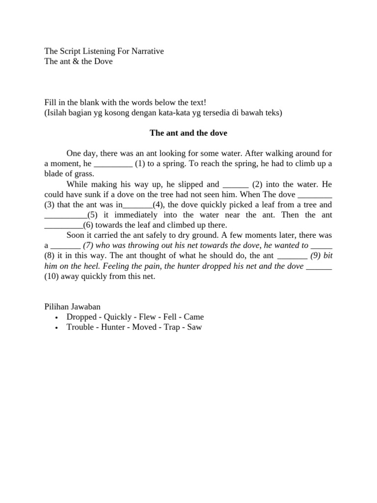 The Script The Ant & The Dove | PDF | Language Arts & Discipline