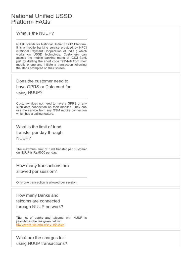 National Unified USSD Platform Faqs - ICICI Bank Answers | PDF | Mobile Phones | General Packet ...