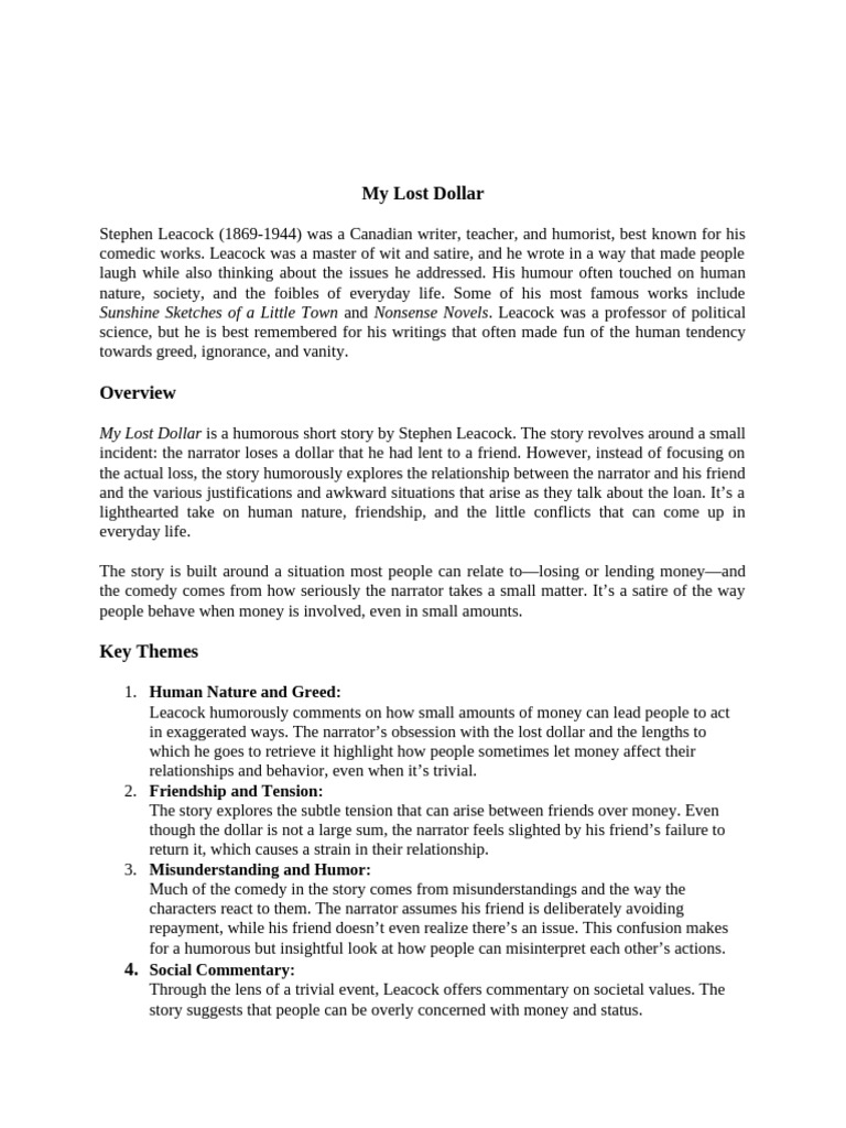 My Lost Dollar | PDF | Humour | Comedy