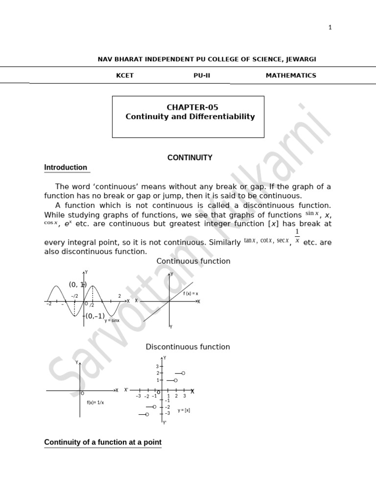 Math Continuity & Differentiability | PDF | Function (Mathematics) | Continuous Function
